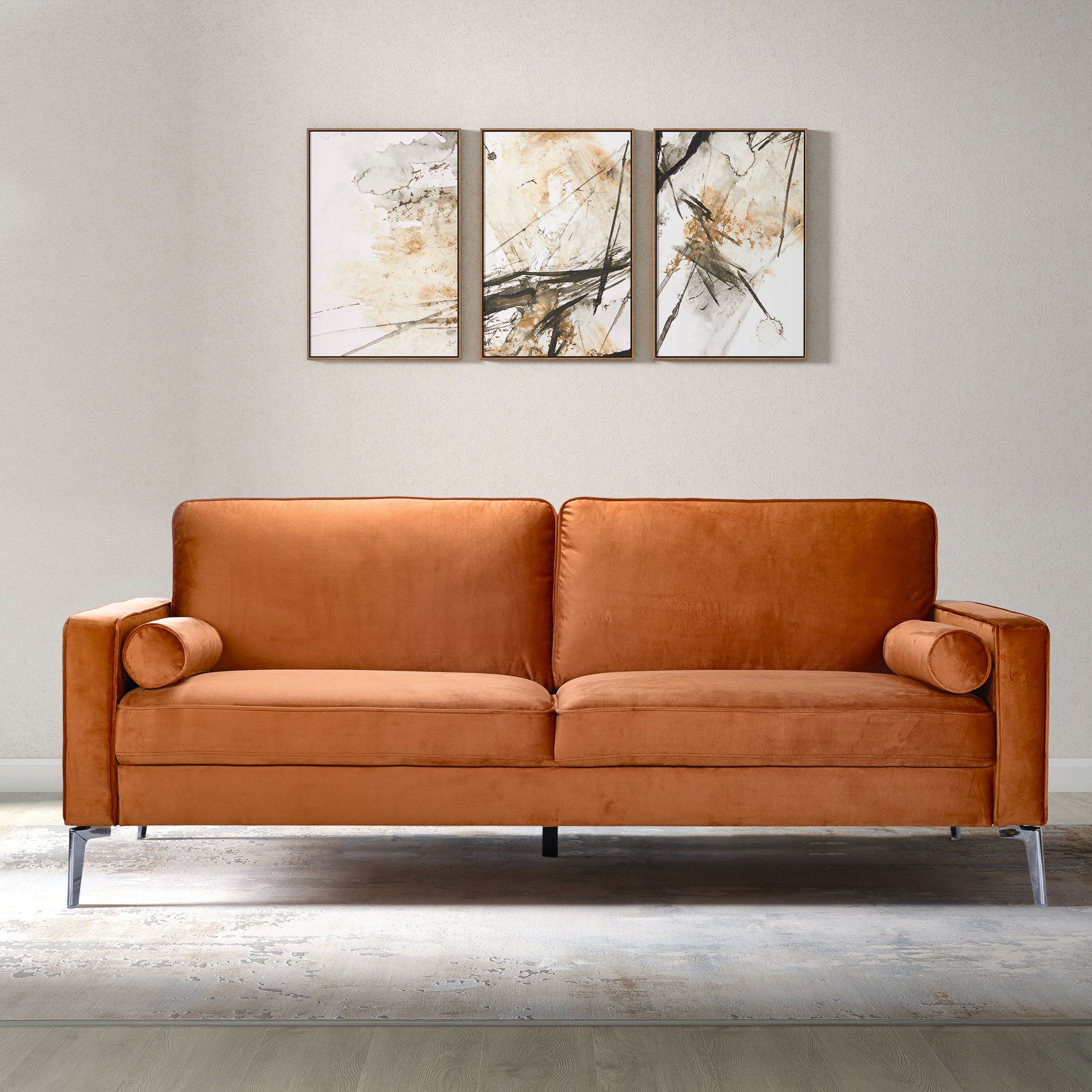 George Oliver Beverly Mid Century Modern 77" Wide Luxury Velvet Couch | Wayfair